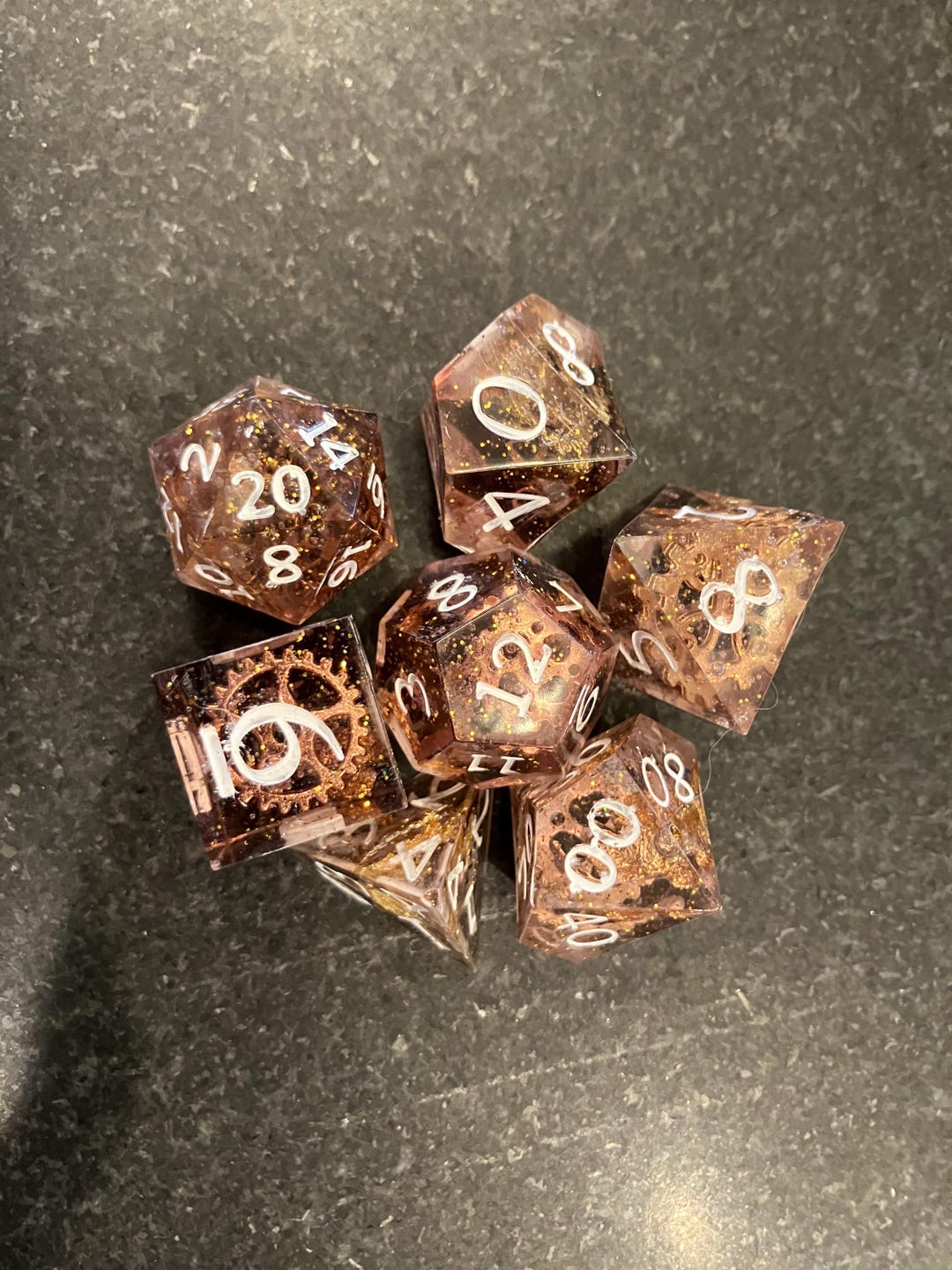 Gilded Cogs – Steampunk Resin Dice Set With Gears & Gold Flakes - Etsy