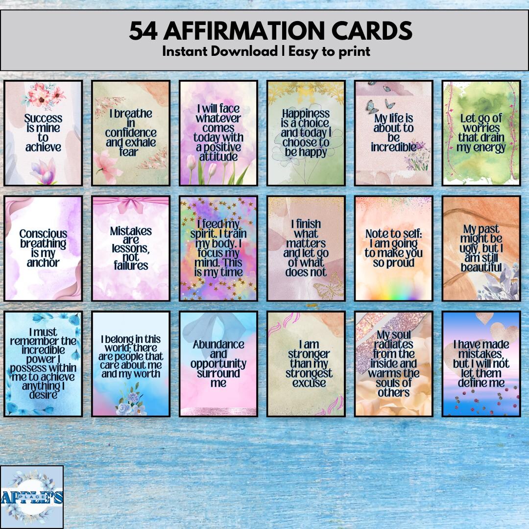 54 Affirmation Cards Printable Self-care Cards Uplifting Daily Pdfs ...