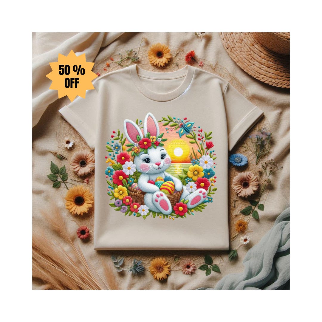 Embroidered Easter Bunny PNG, Easter Egg Floral Png, Easter Egg ...