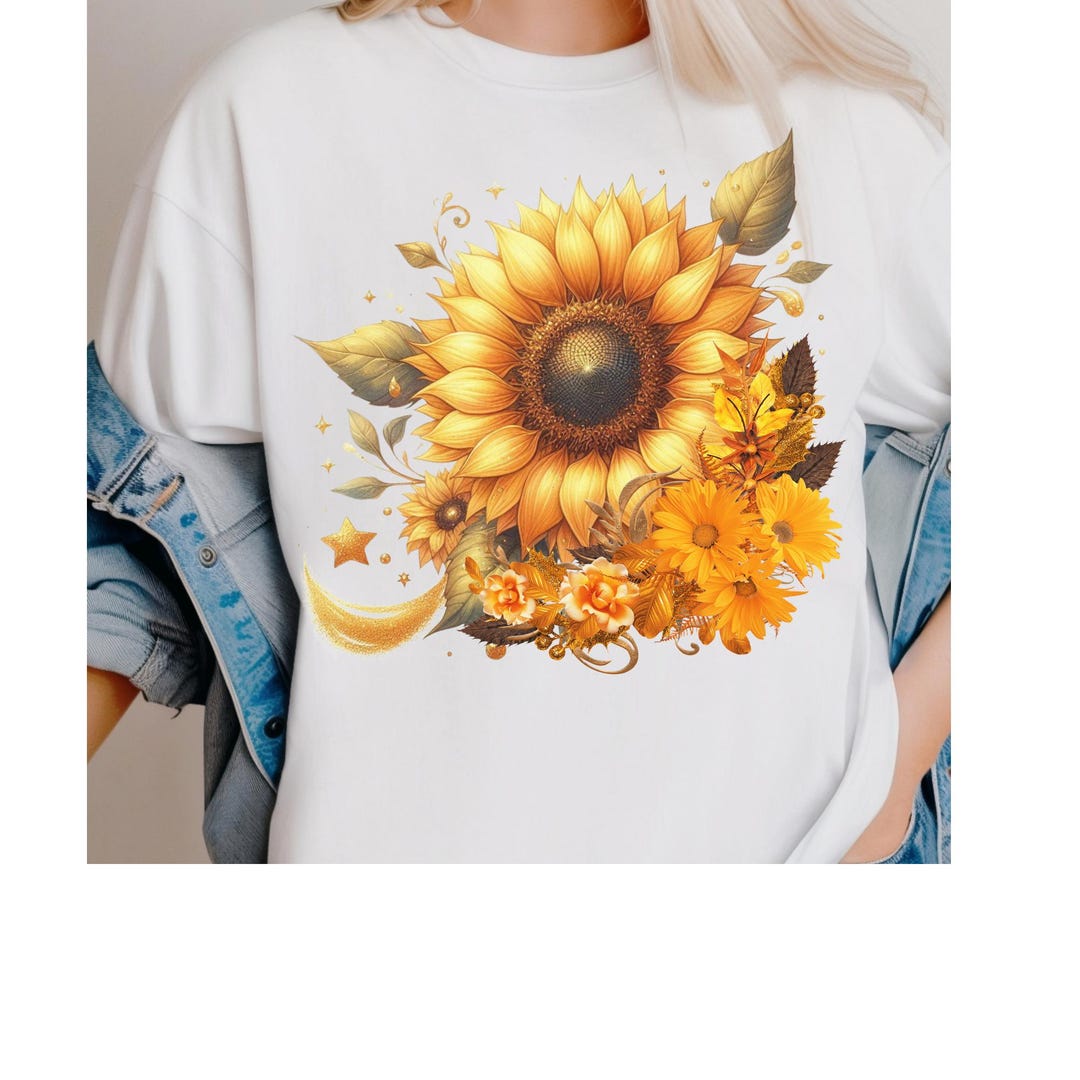 Sunflower Png, Sublimation Design, Gold Glitter Flower Png, Botanical ...