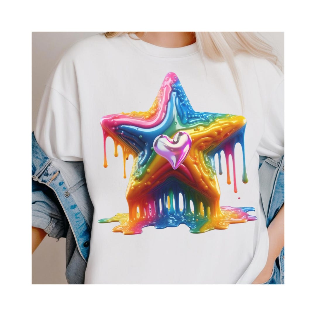 Star PNG, Rainbow Star PNG, Drip Png, Heart Png, Girly Tshirt Design ...