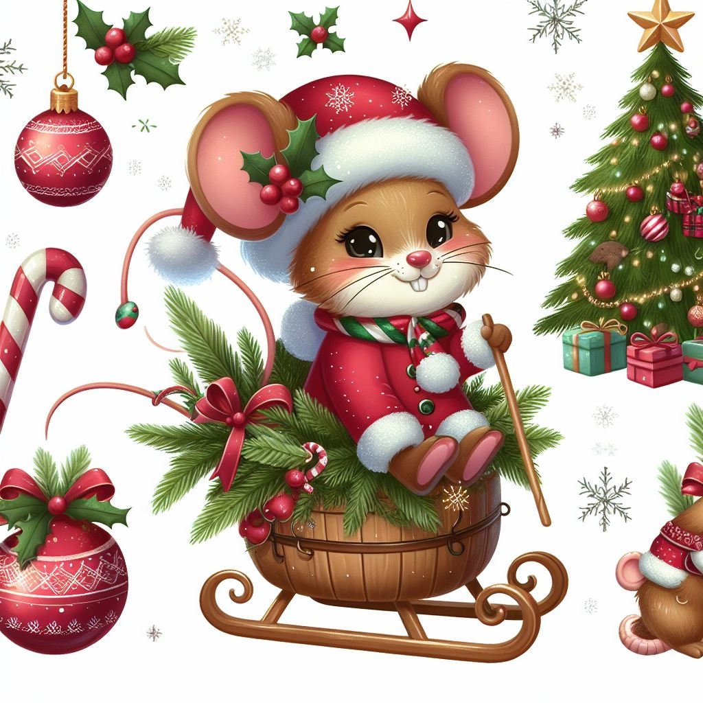 Festive Mouse Clipart Set: 16 High-quality Jpgs Images for a Merry ...
