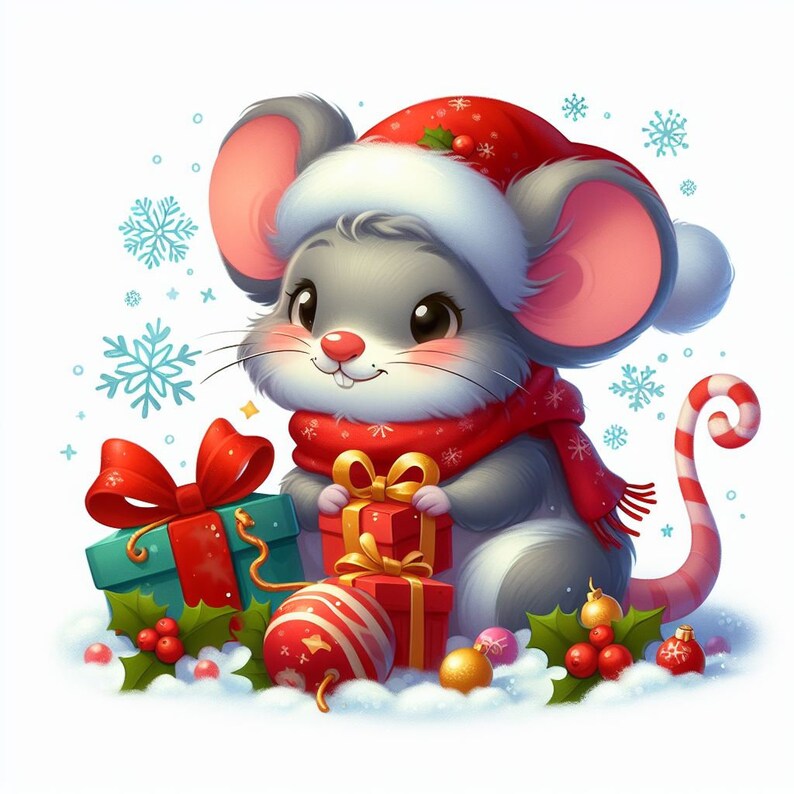 Festive Mouse Clipart Set: 16 High-quality Jpgs Images for a Merry ...