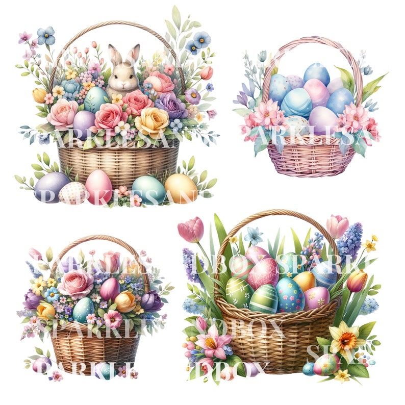 Watercolor Easter Basket Clipart: Hand-painted Spring Pngs (digital ...