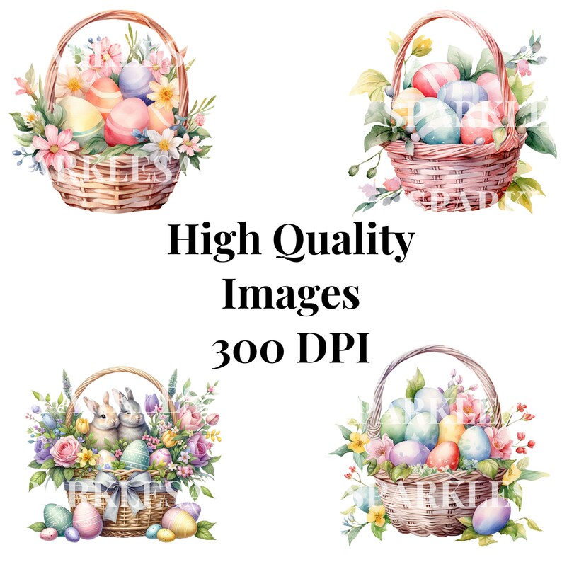 Watercolor Easter Basket Clipart: Hand-painted Spring Pngs (digital ...