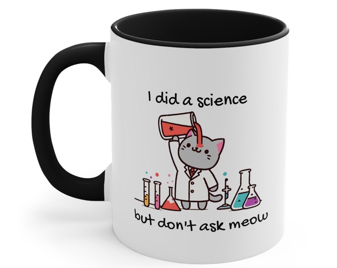 Cats in STEM Science Cat Black Mug, Cute Funny Cat Lover Scientist ...