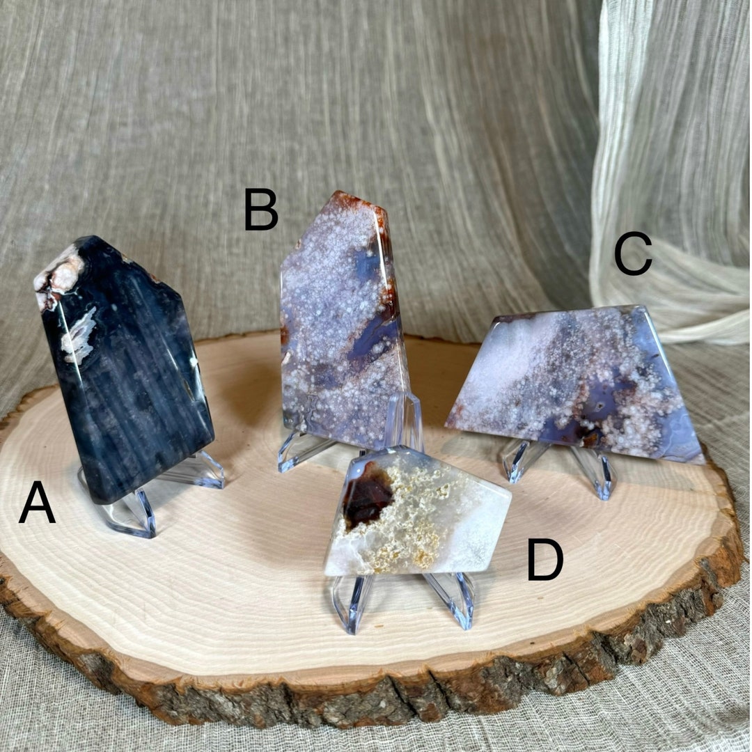 Blue Flower Agate Slab With Stand Agate Slabs Vibrant Flower Agate ...