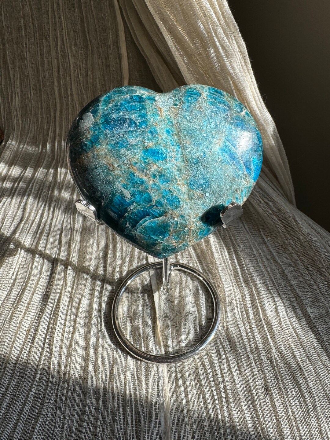 Blue Apatite Heart With Stand Big Blue Apatite Heart Palm Stone Blue ...