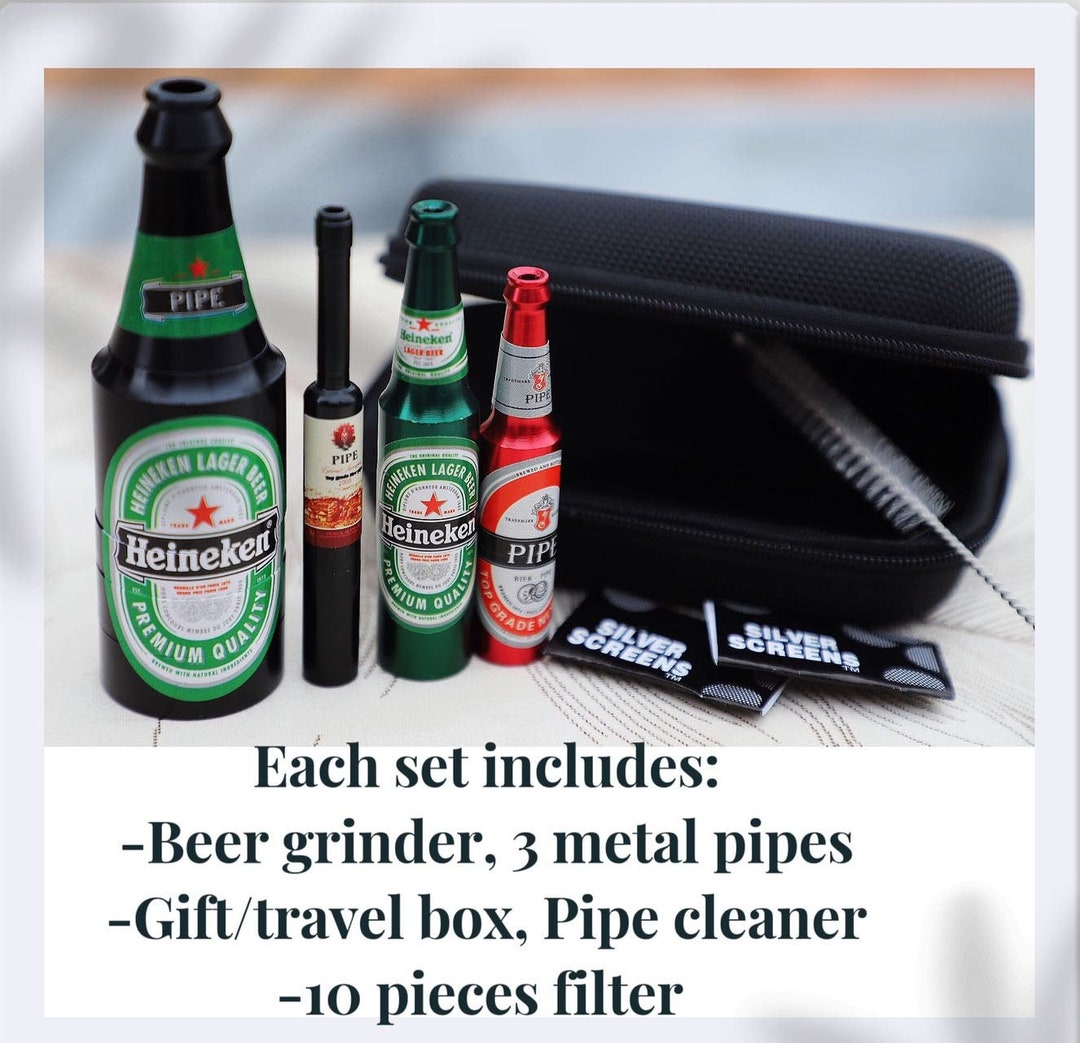 Metal Beer Pipe Set: 3 Metal Beer Pipes, Unique Grinder 4'inch, Gift ...
