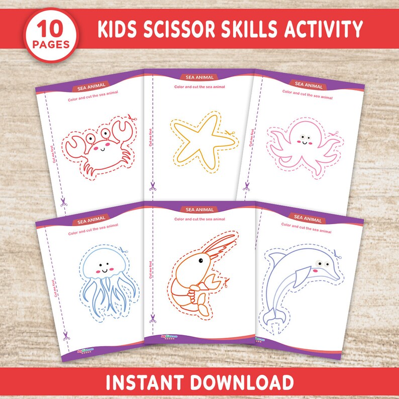 Sea Life Cutting Activity, Scissor Skills Practice Worksheet, Ocean ...