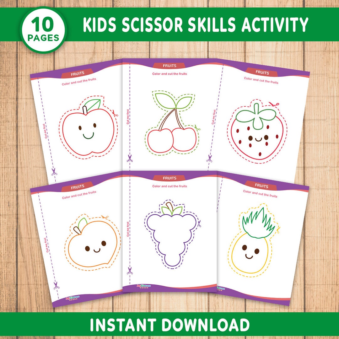 Fruits Cutting Activity, Scissor Skills Practice Worksheet, Fruits ...