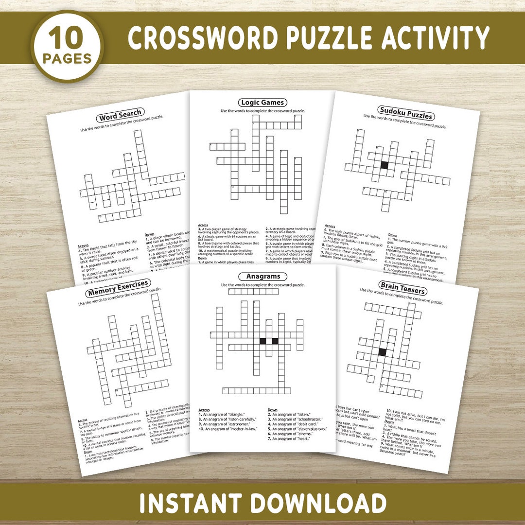 Kids Crossword Puzzle Game Printable Activity, Memory Exercises Pre-k ...