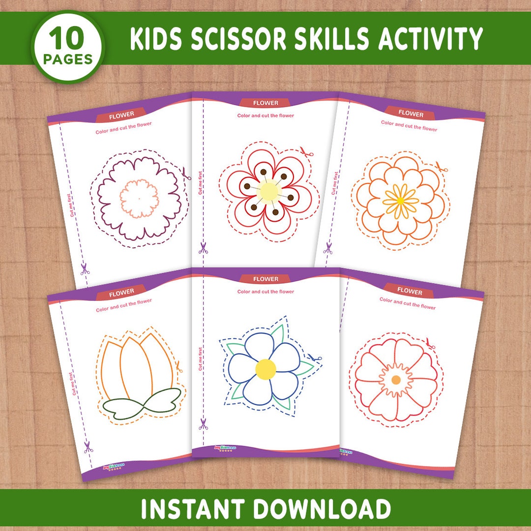 Scissor Skills Cutting Practice Worksheet, Flower Scissor Skills ...