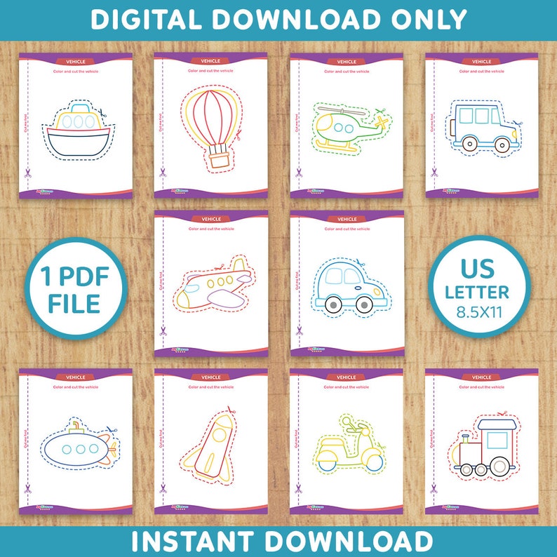 Vehicle Scissor Skills Activity Worksheet, Transportation Cutting ...