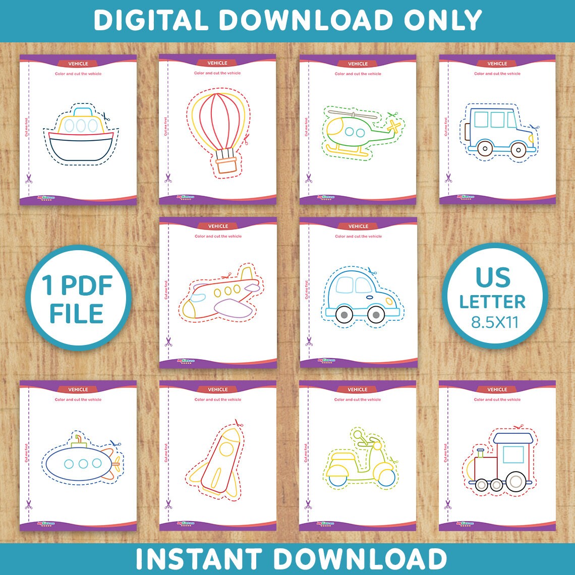 Vehicle Scissor Skills Activity Worksheet, Transportation Cutting ...