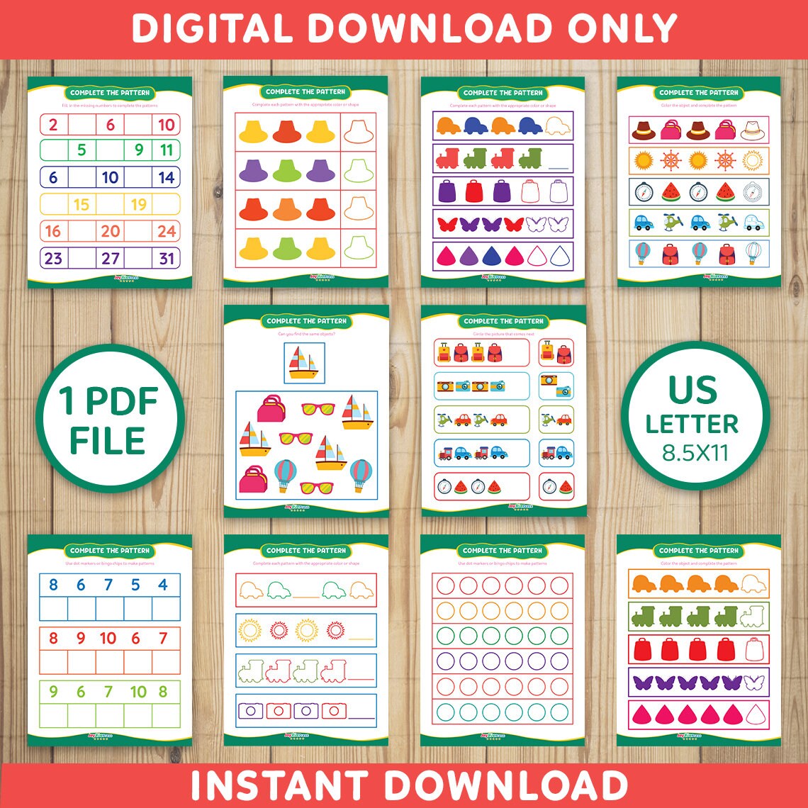 Printable Complete the Pattern Worksheets, Pattern Activity, Printable ...