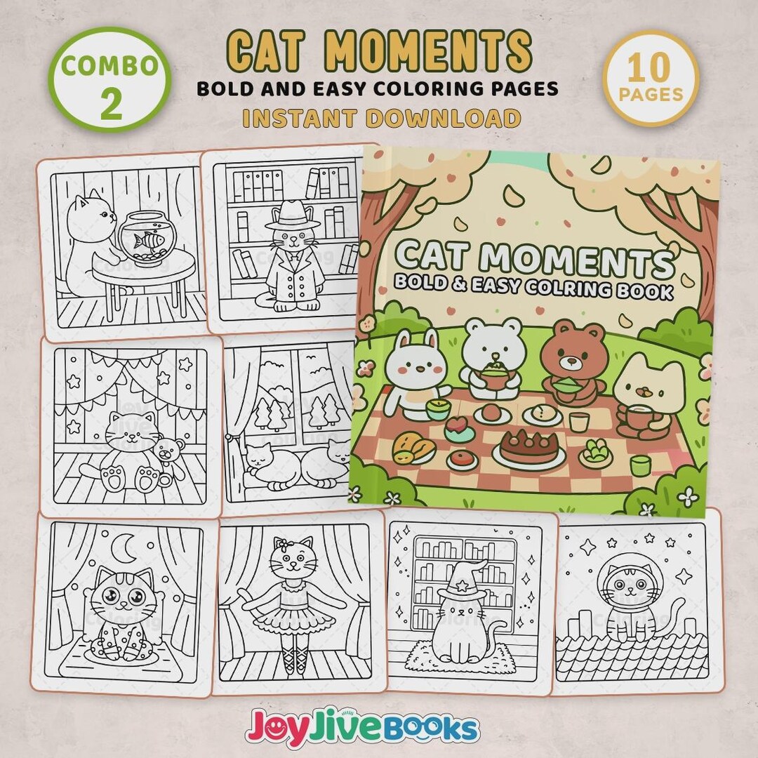 Cozy Cat Moments Coloring Pages: Bold & Easy Line Art (digital PDF) - Etsy