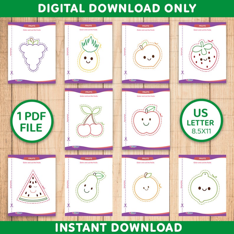 Fruits Cutting Activity, Scissor Skills Practice Worksheet, Fruits ...