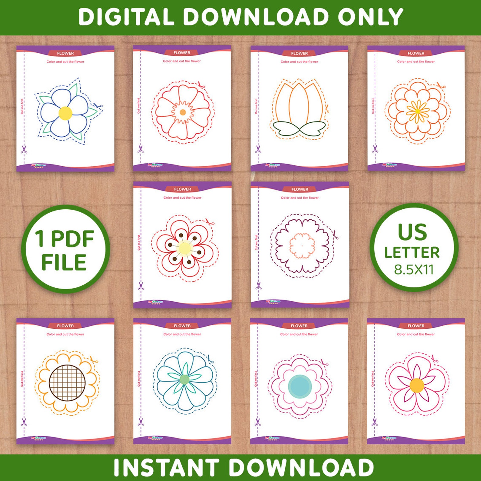 Scissor Skills Cutting Practice Worksheet, Flower Scissor Skills ...