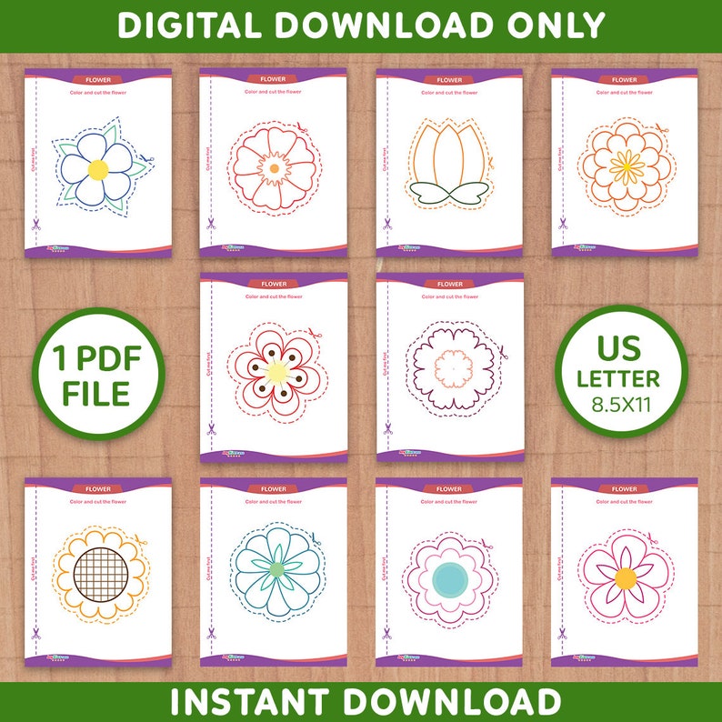 Scissor Skills Cutting Practice Worksheet, Flower Scissor Skills ...