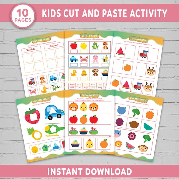 Printable Cut and Paste Activities for Kids, Cut and Paste Printable, Scissor Skills, Cutting ...