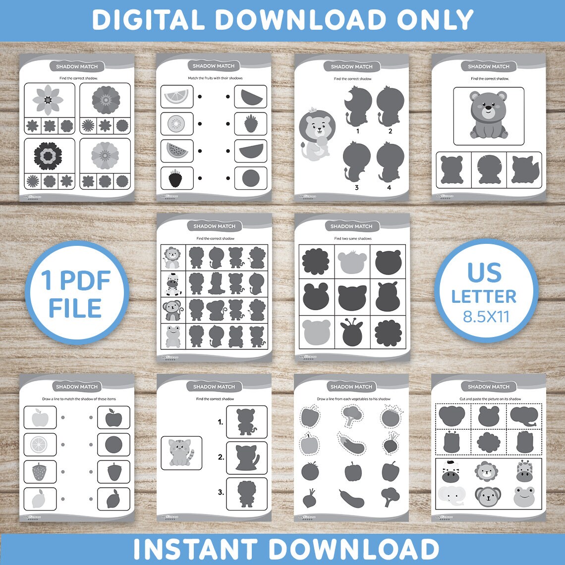 Printable Shadow Matching Worksheets, Shadow Matching Kids, Kids Shadow ...