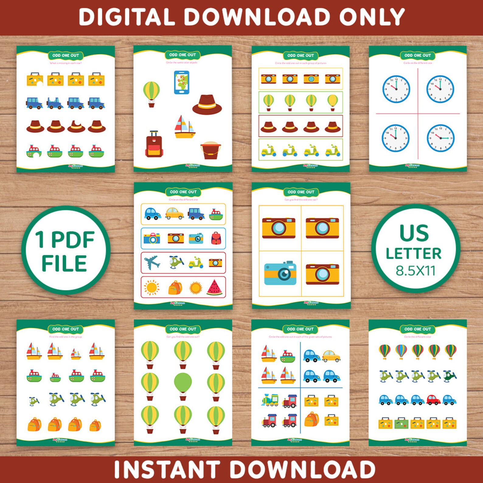 Printable Odd One Out Activity Worksheet, Kids Spotting Differences ...