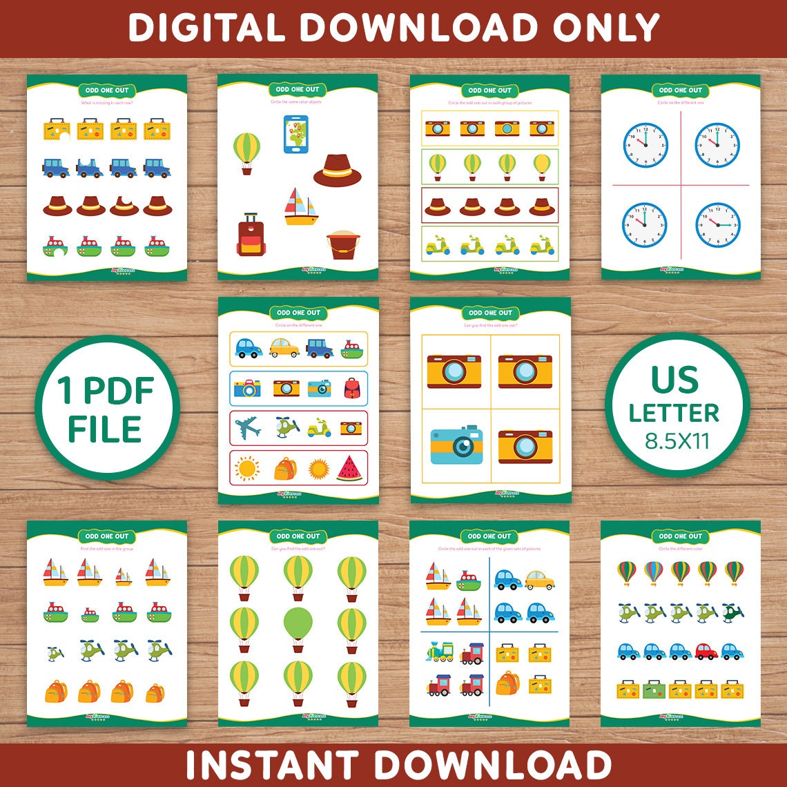 Printable Odd One Out Activity Worksheet, Kids Spotting Differences ...