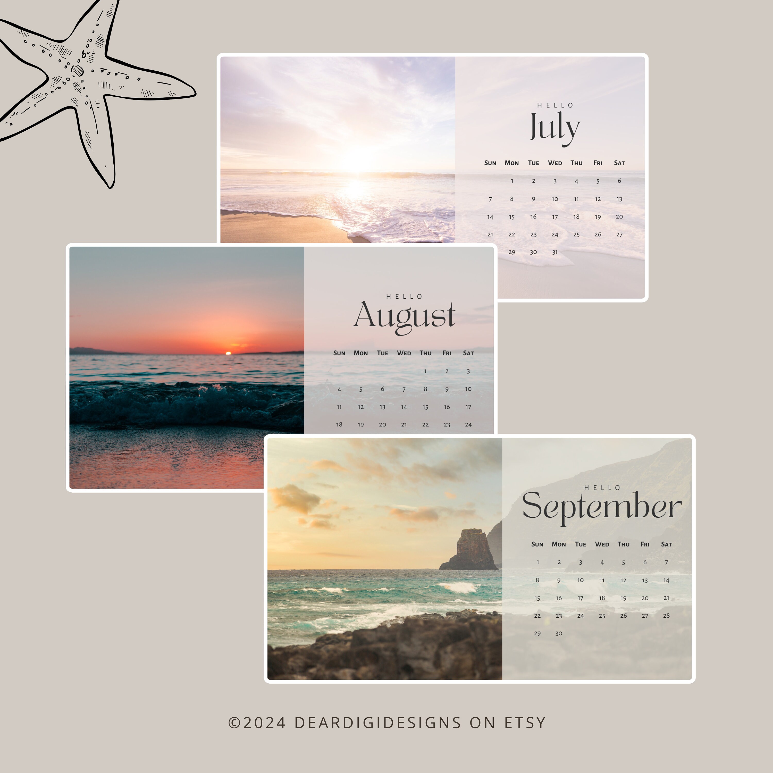 12-month Beach Desktop Wallpaper With Calendar, Beautiful Nature ...