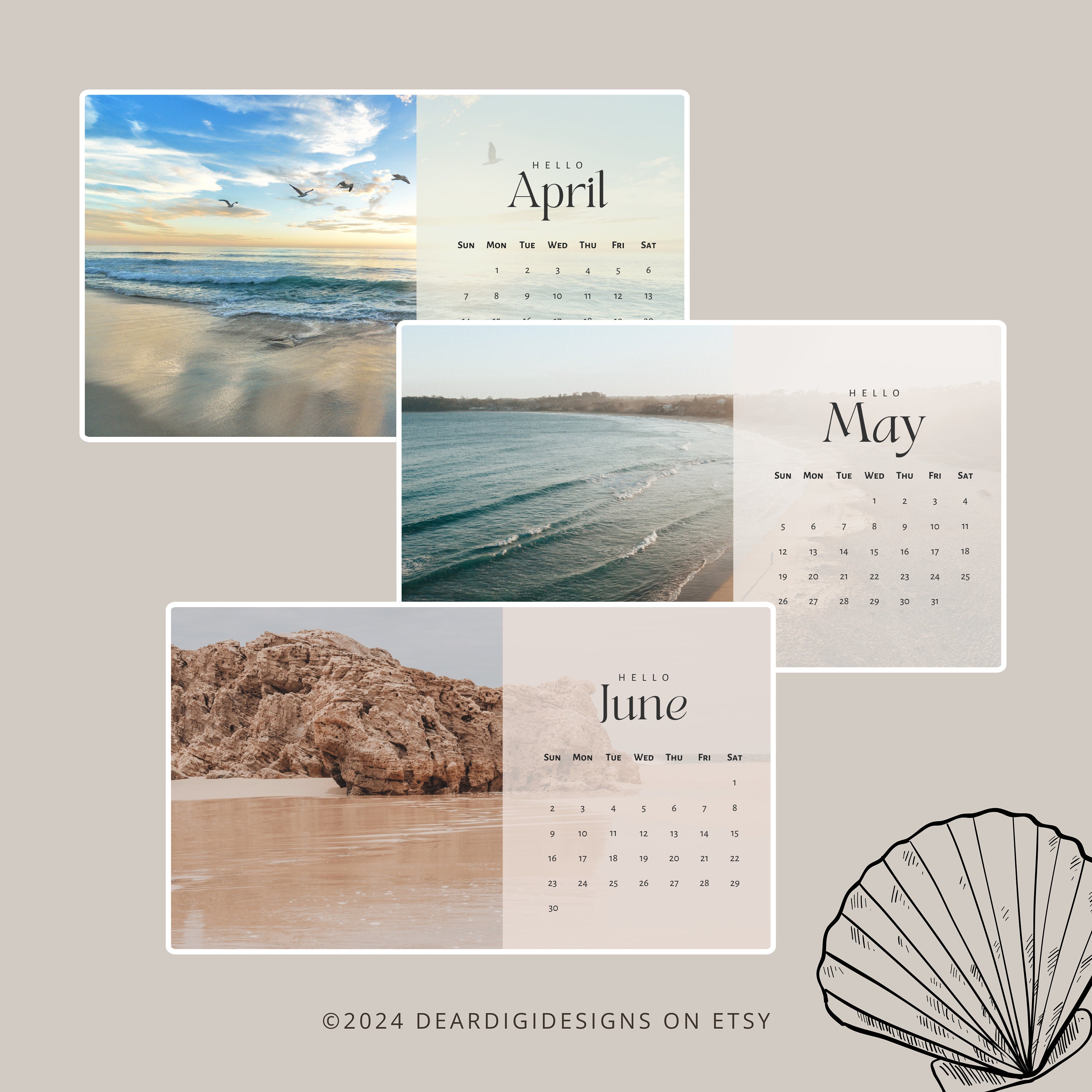12-month Beach Desktop Wallpaper With Calendar, Beautiful Nature ...