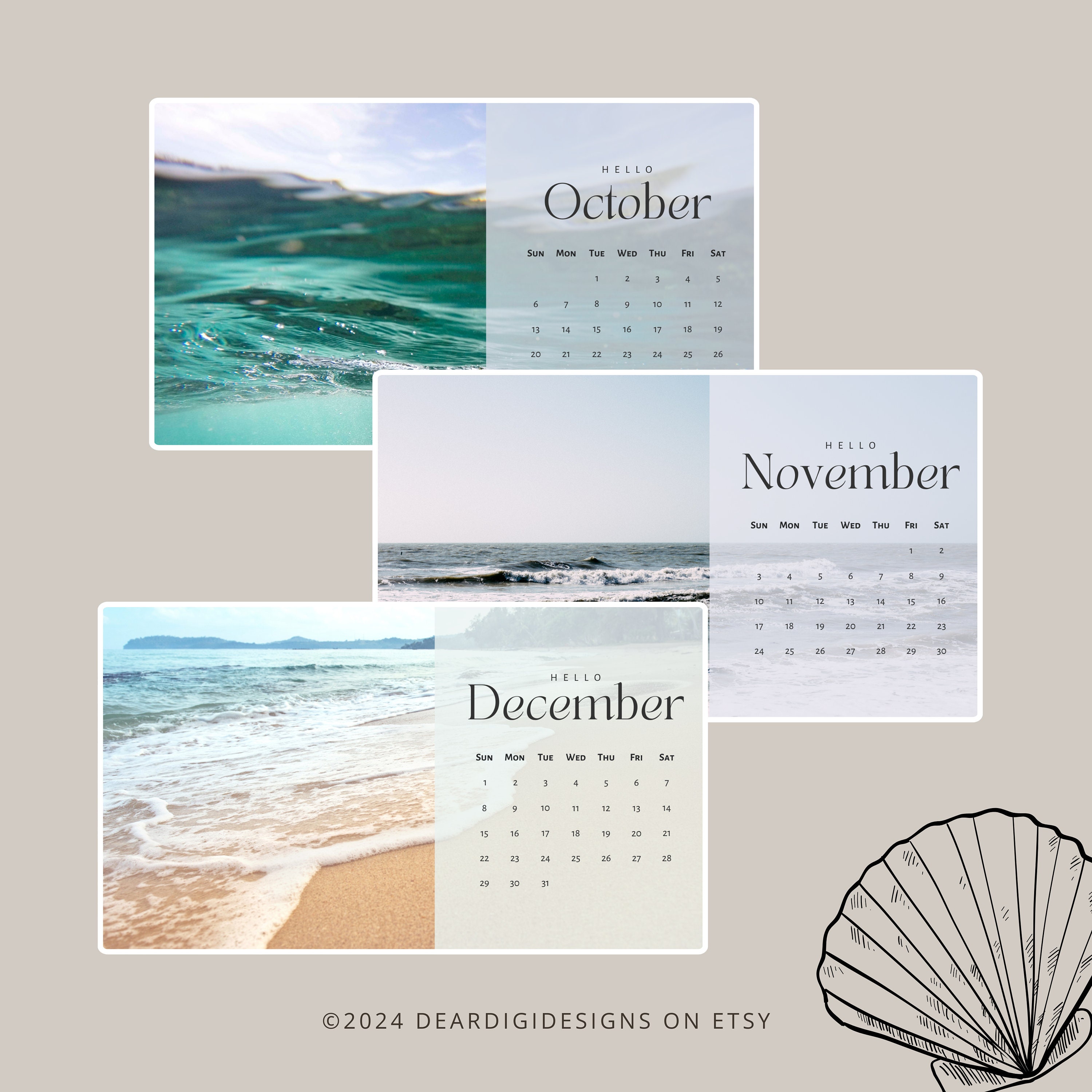 12-month Beach Desktop Wallpaper With Calendar, Beautiful Nature ...