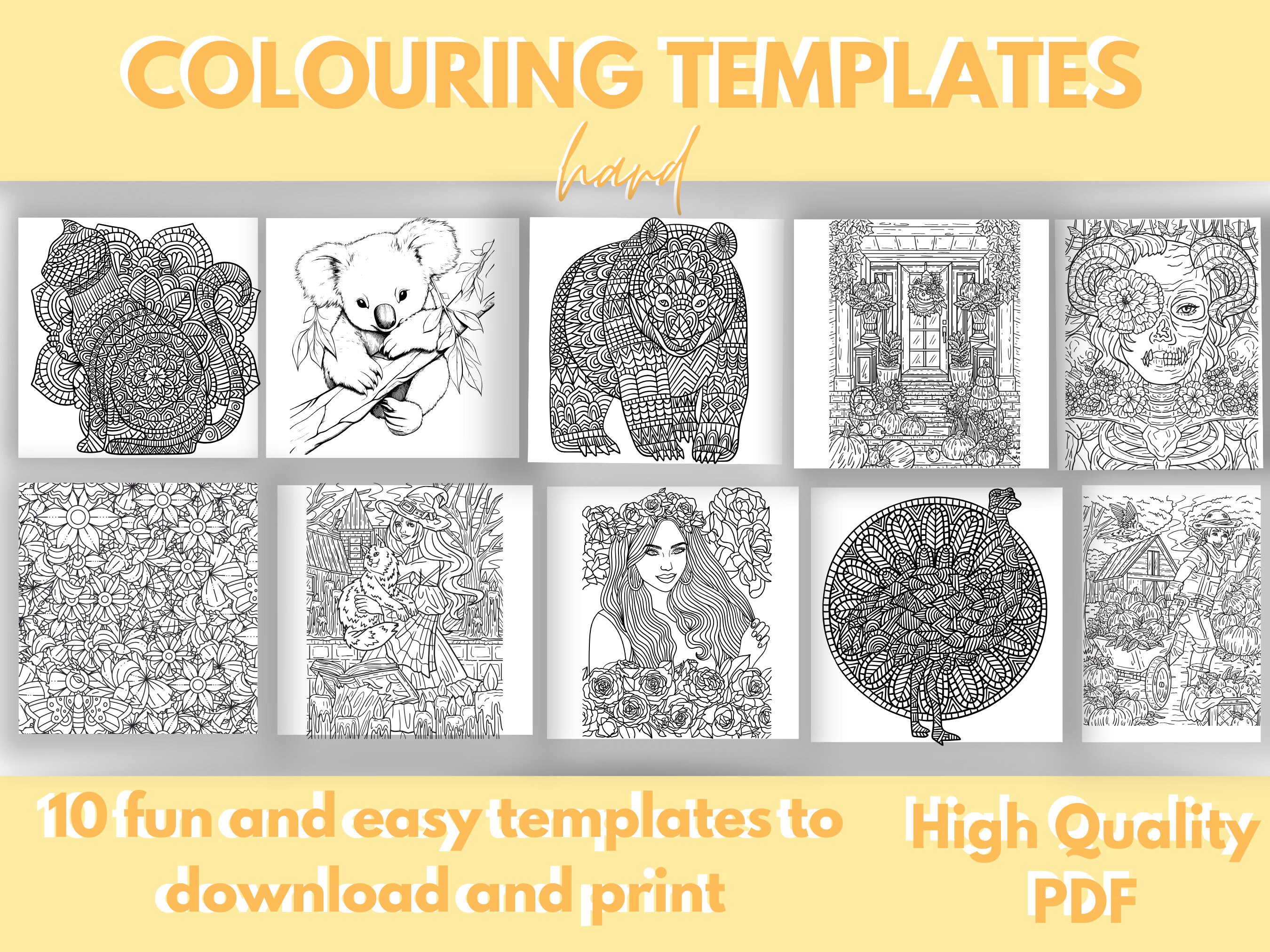 10 Hard Colouring Templates - Etsy
