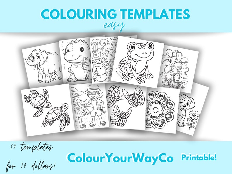 10 Printable Easy Colouring in Templates - Etsy