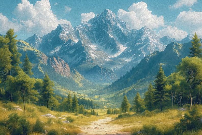 Mountain Landscape Oil Painting Art Print (digital Download) - Etsy