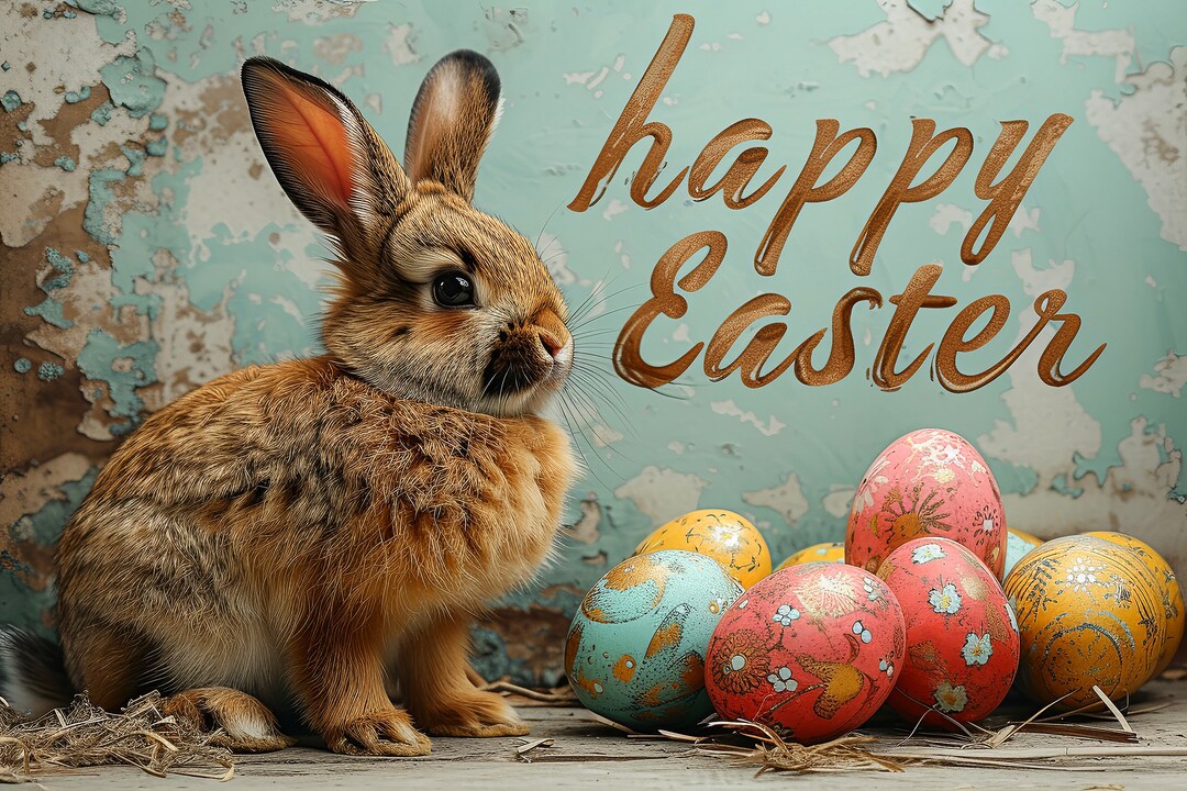 15 Easter Cards With Bunnies and Easter Eggs, SET 1, Printable Clipart, Easter Clipart, High ...