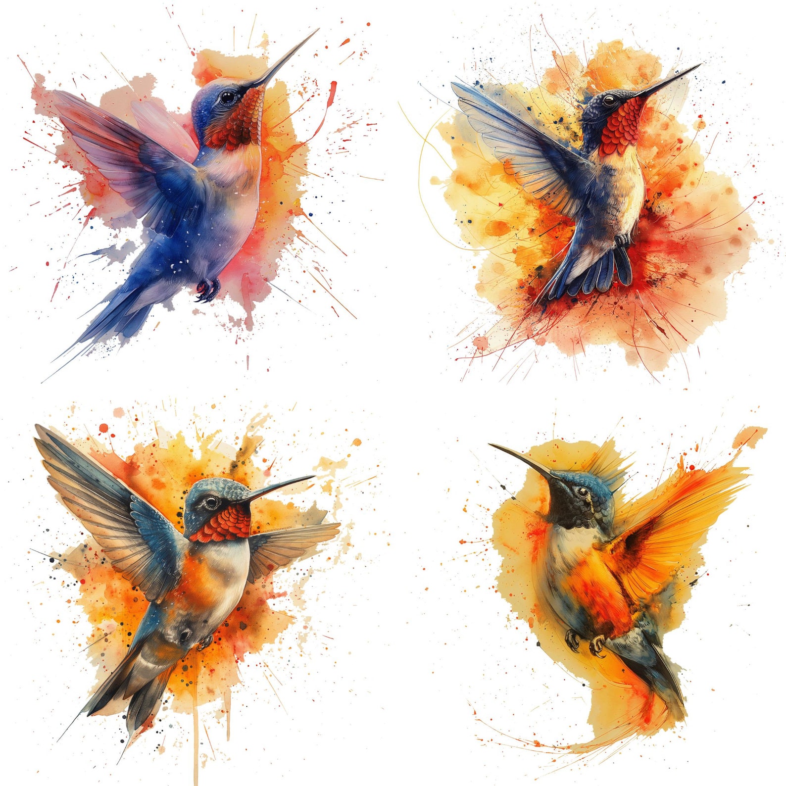 14 Vibrant Watercolor Hummingbirds PNG High-res Transparent Digital ...