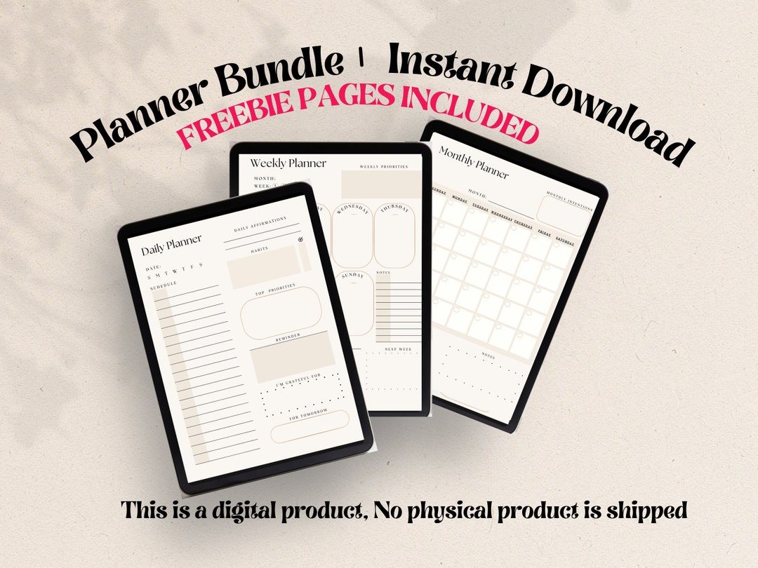 Minimalist Digital Planner Bundle | Daily, Weekly, Monthly (PDF) - Etsy