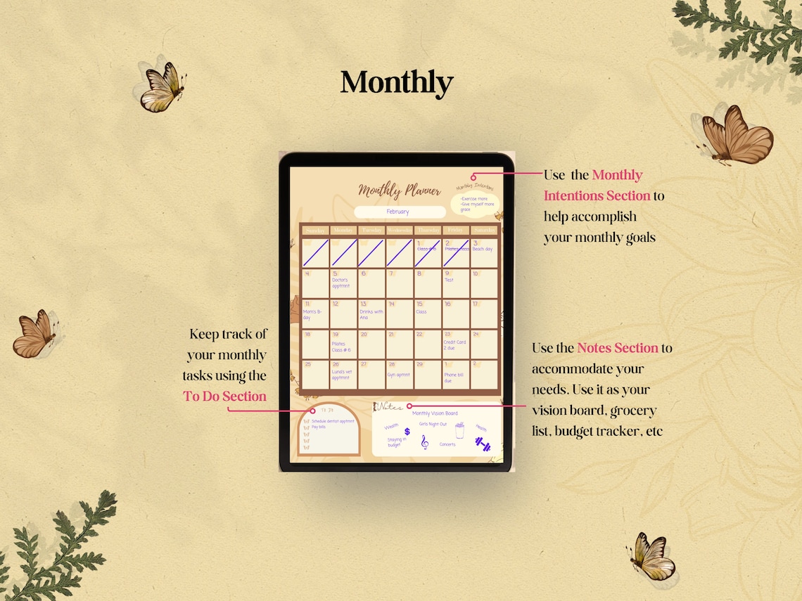 Digital Planner Bundle Butterfly Planner Printable undated Planner A4 ...