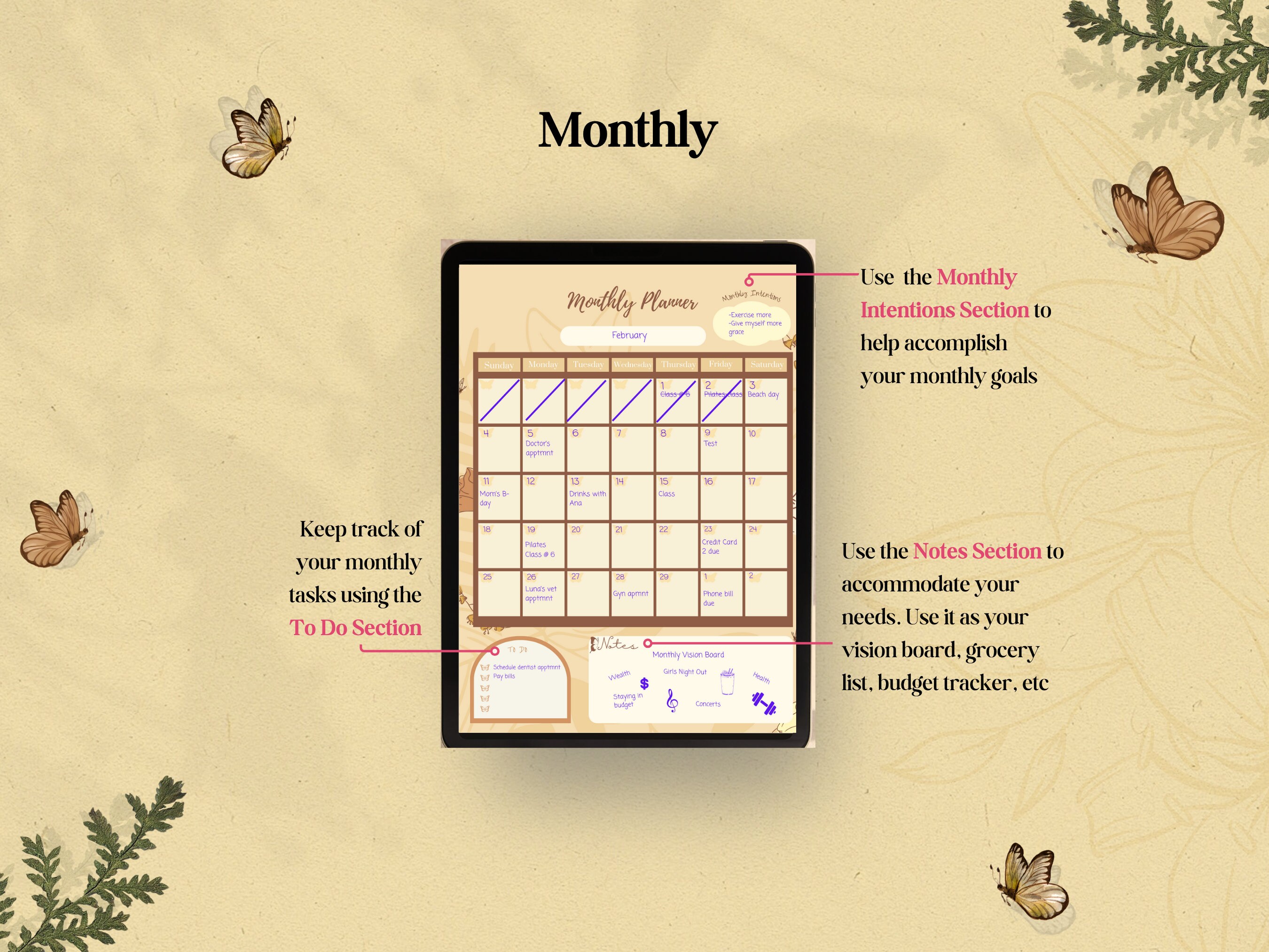 Digital Planner Bundle Butterfly Planner Printable undated Planner A4 ...