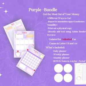Digital Planner Bundlepurple Planner Printablepastel undated Planner A4 ...