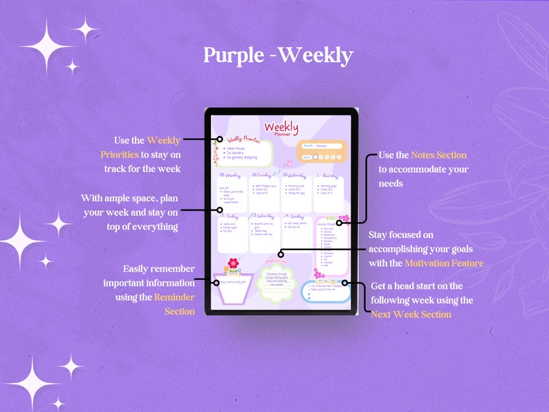 Digital Planner Bundlepurple Planner Printablepastel undated Planner A4 ...