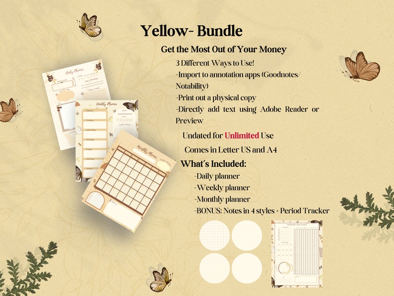 Digital Planner Bundle Butterfly Planner Printable undated Planner A4 ...