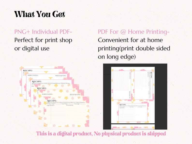 Pink Floral Recipe Cards|printable|4x6|digital Template|recipe Box|ipad ...