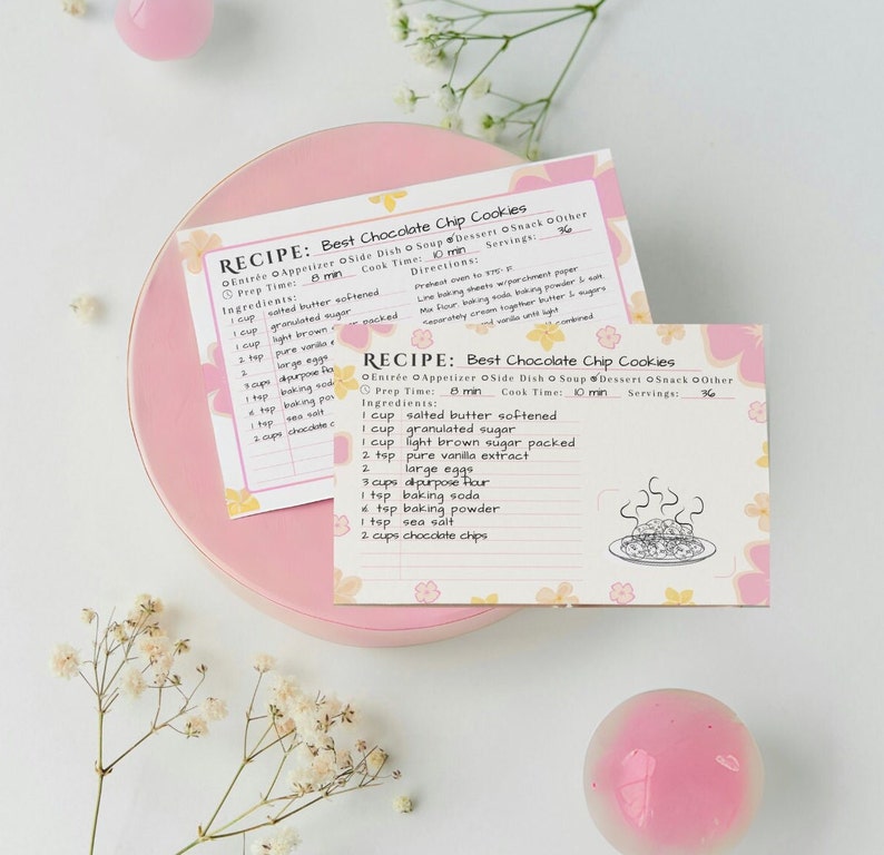 Pink Floral Recipe Cards|printable|4x6|digital Template|recipe Box|ipad ...