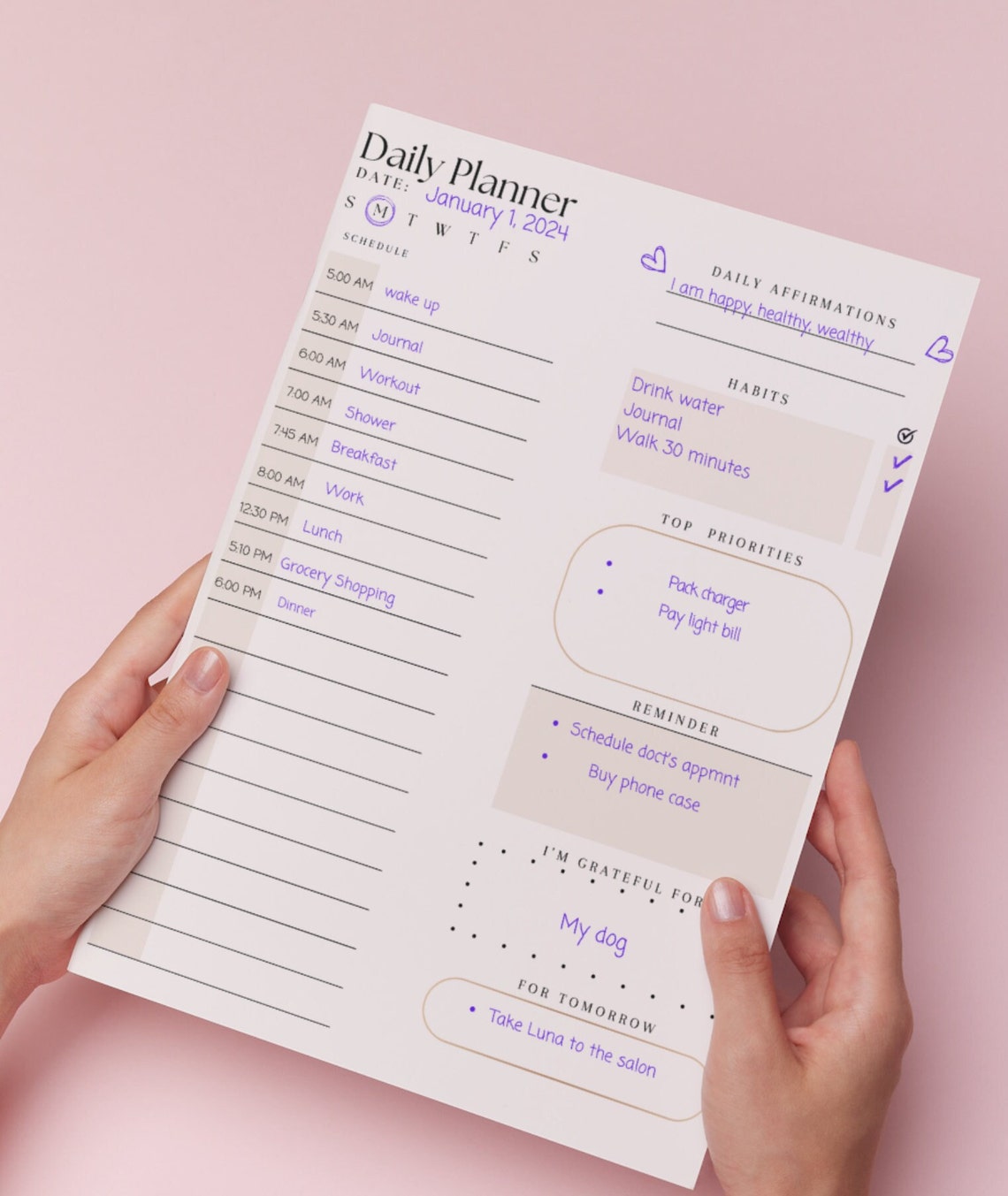 Digital Daily Planner Minimalist Planner Printable Template Undated ...