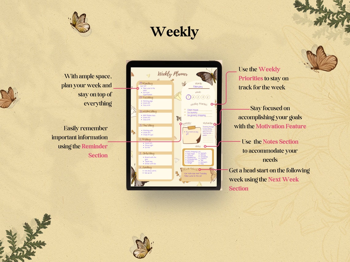 Digital Planner Bundle Butterfly Planner Printable undated Planner A4 ...