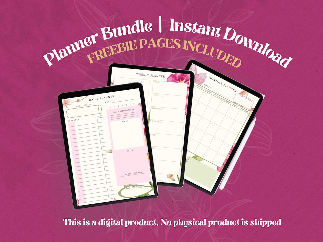 Floral Digital Planner Bundle: Daily, Weekly, Monthly (a4/letter PDF ...