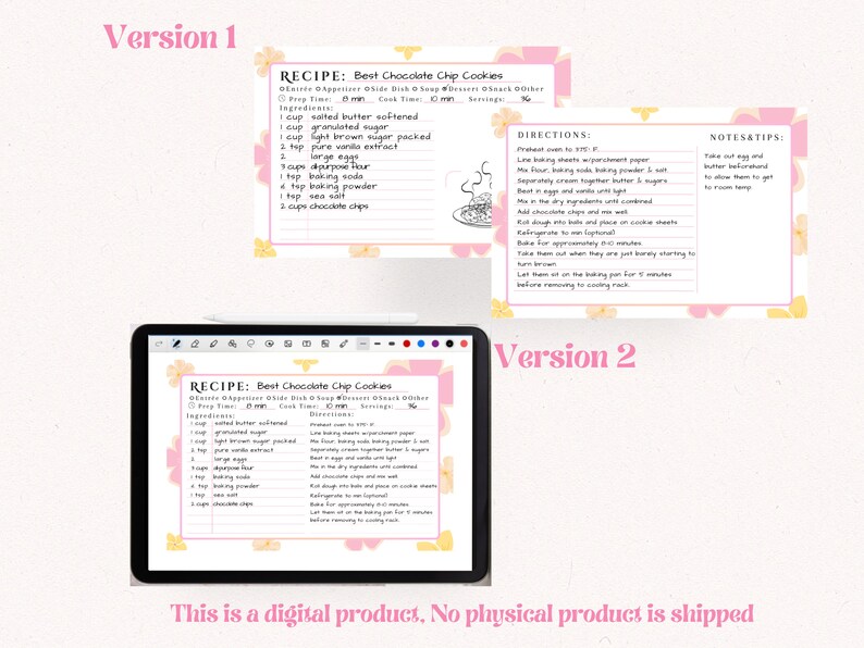 Pink Floral Recipe Cards|printable|4x6|digital Template|recipe Box|ipad ...