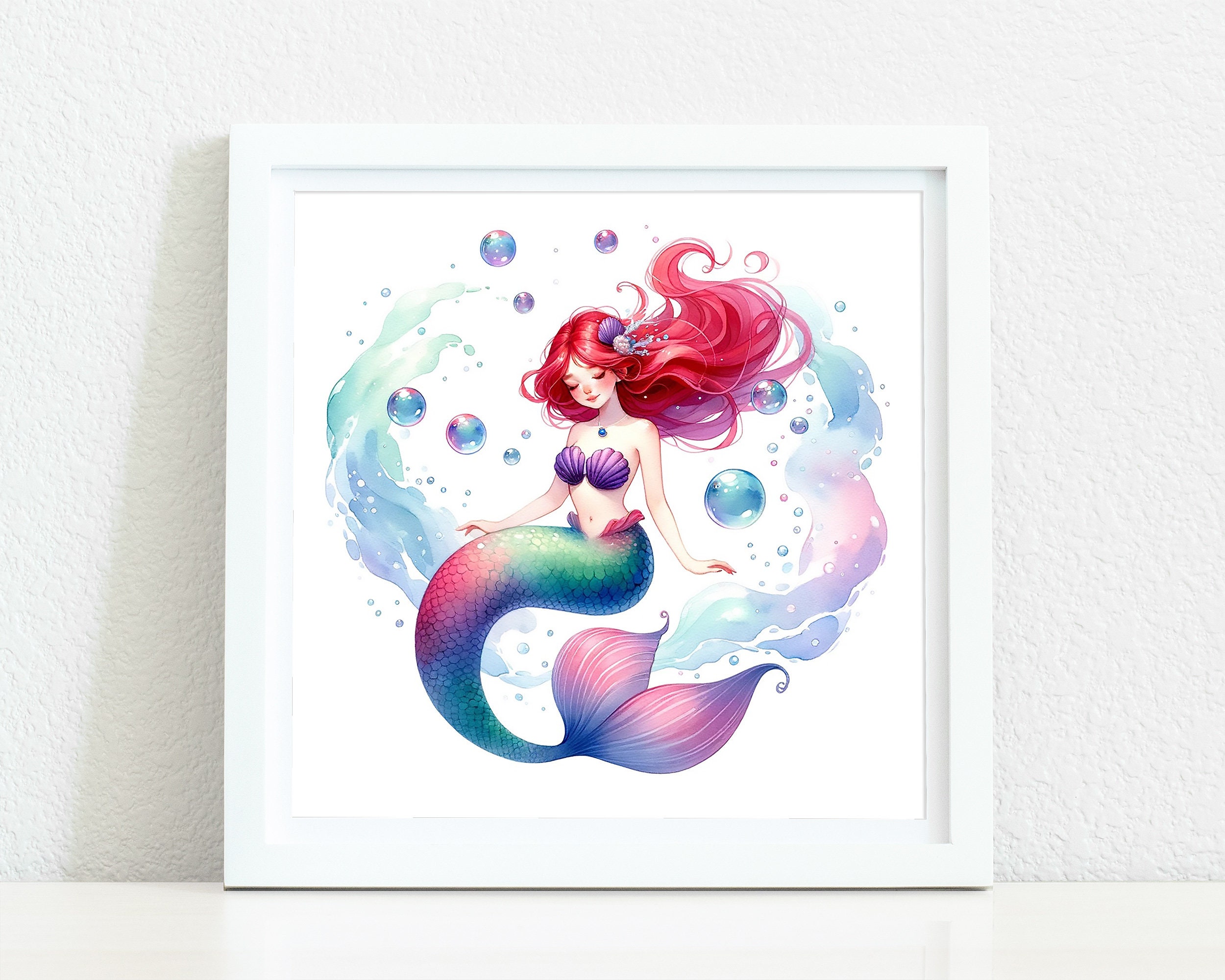 Ariel Poster, Mermaid Watercolor Art, Princess Nursery Print - Etsy
