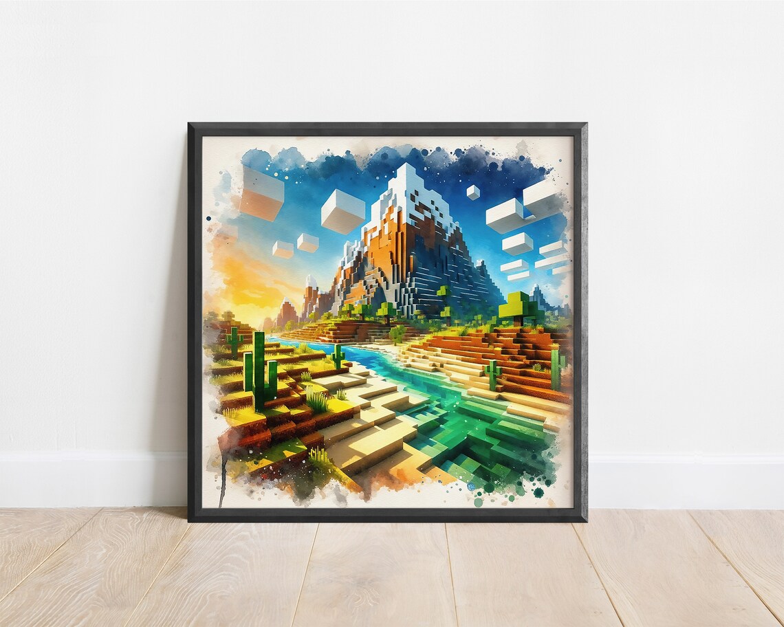 Minecraft Desert Mountain Poster, Minecraft Art, Minecraft Decor - Etsy